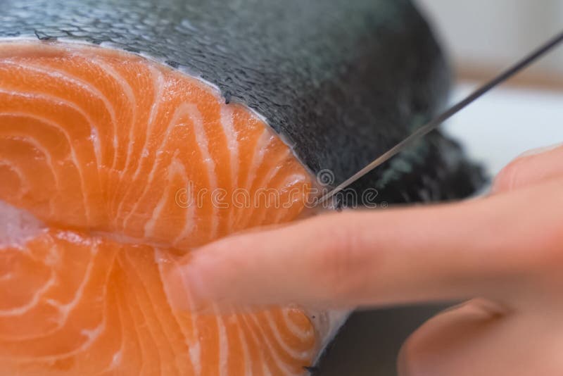 Butchering Salmon, Piece of Salmon Red Fish Meat Stock Photo - Image of ...