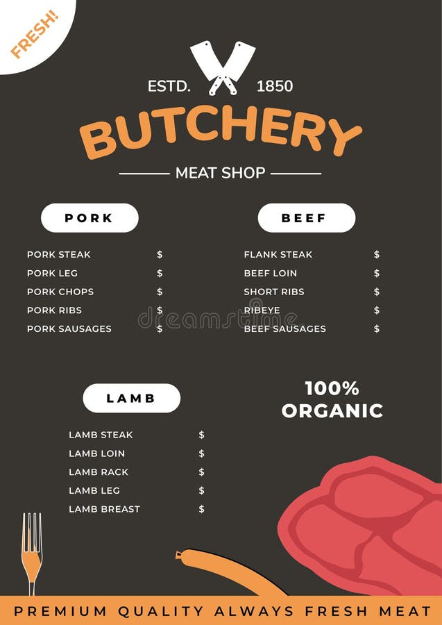Butchery Pricelist Editable A4 Size Stock Illustration - Illustration ...