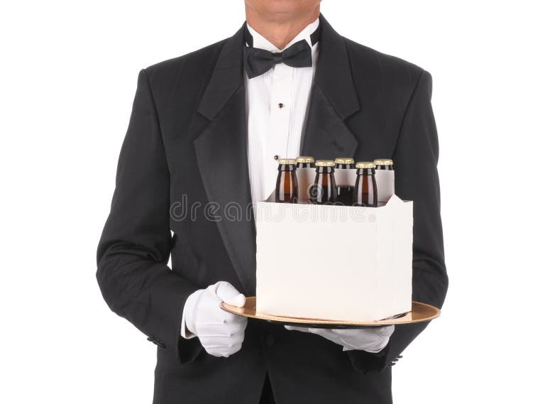 Butler with Beer on Tray stock image. Image of black - 13871031