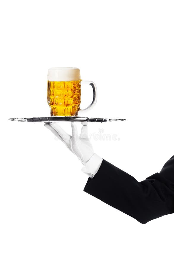 Butler with beer on tray stock image. Image of draft - 19503755