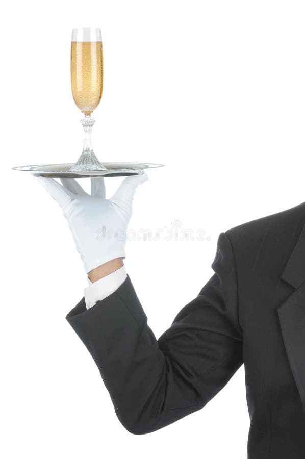 Butler with Champagne on Tray Stock Image - Image of person, elegant ...