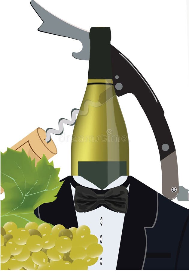 Butler Figure with Glass and Bottle of Wine Stock Vector - Illustration ...