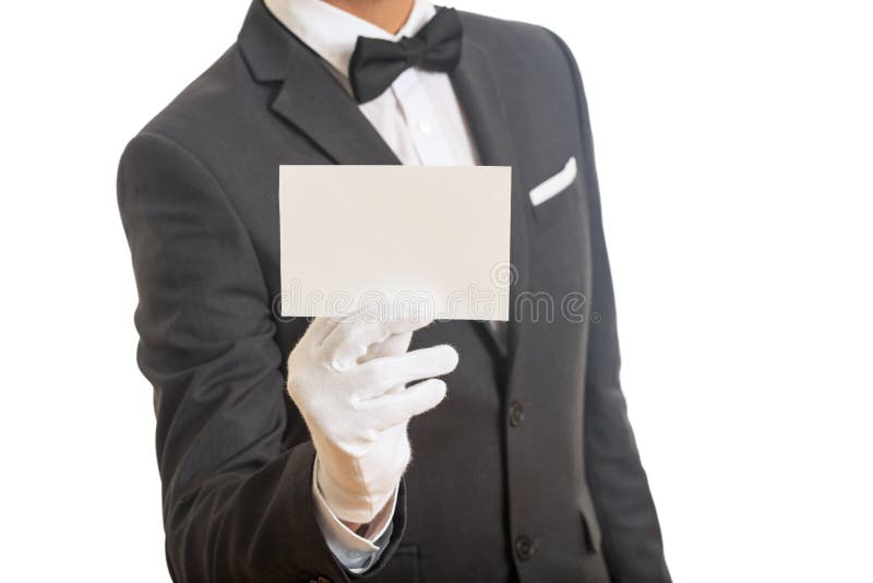 Butler Holding a Blank Card Stock Photo - Image of concierge, note ...