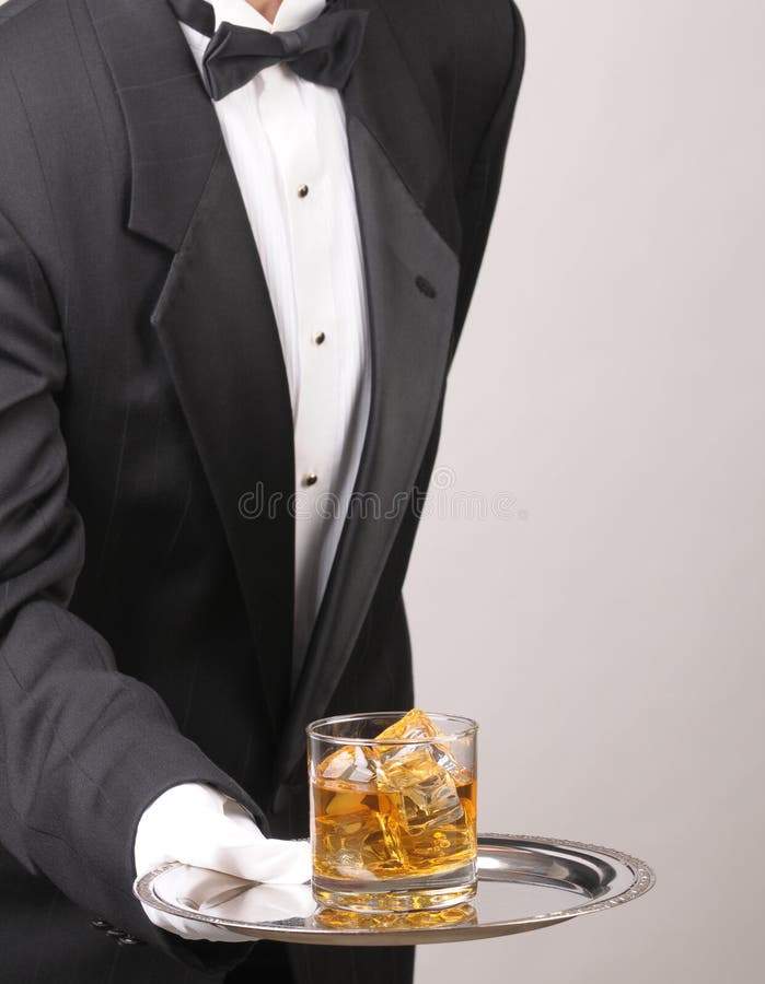 Butler Holding Cocktail on Tray Stock Image - Image of mixed, drink ...