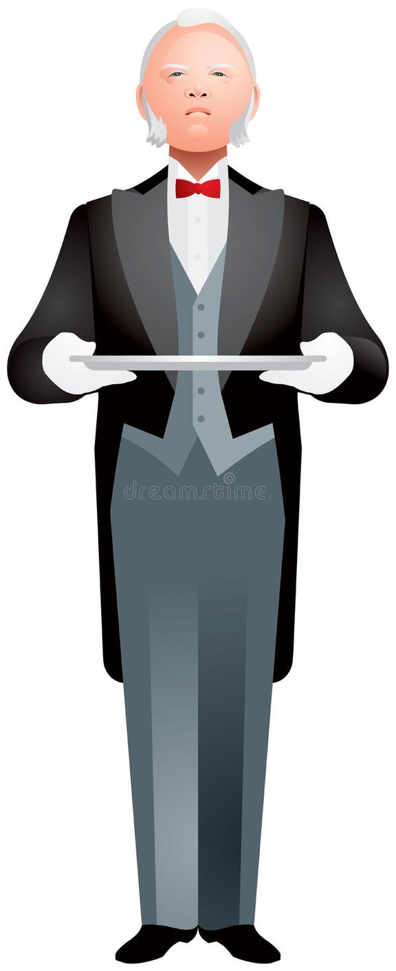 Butler Holding Tray ilustração do vetor. Ilustração de empregado - 75682981