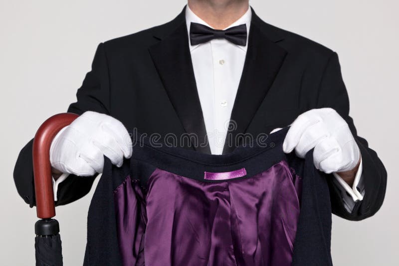 Butler Holding Your Coat and Umbrella. Stock Image - Image of doorman ...