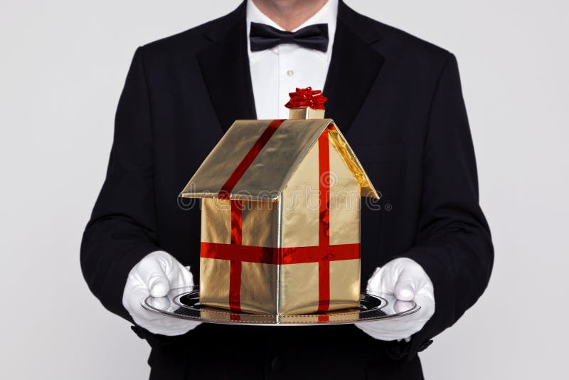 Butler Holding Your New Home Stock Photo - Image of golden, black: 29082910