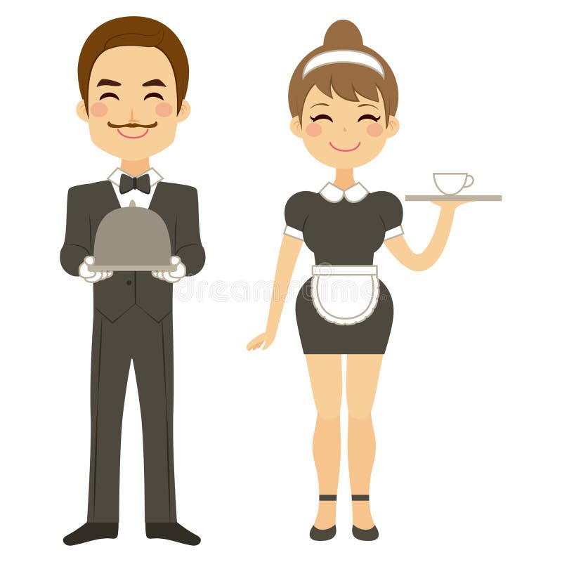 Butler and Maid Serving stock vector. Illustration of coffee - 55388090