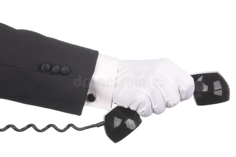 Butler with Phone on Tray stock photo. Image of cutout - 13871024