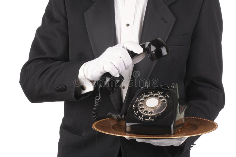 Butler with Phone on Tray stock image. Image of side - 13853387
