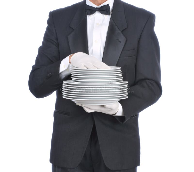 Female Butler Holding a Silver Tray Isolated Stock Image - Image of ...