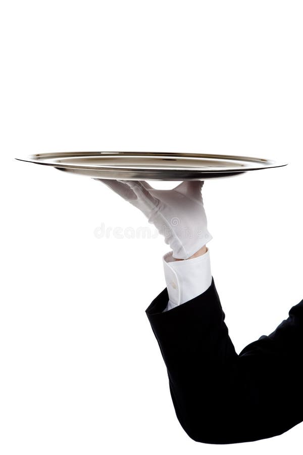 A Butler S Gloved Hand Holding a Silver Tray Stock Image - Image of ...