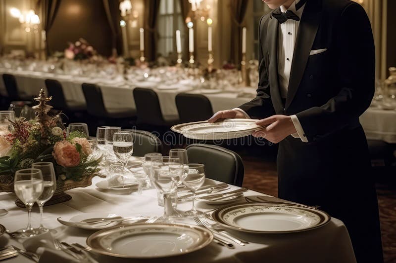 Butler Serving Elegant Fivecourse Meal at Gala. Generative AI Stock ...