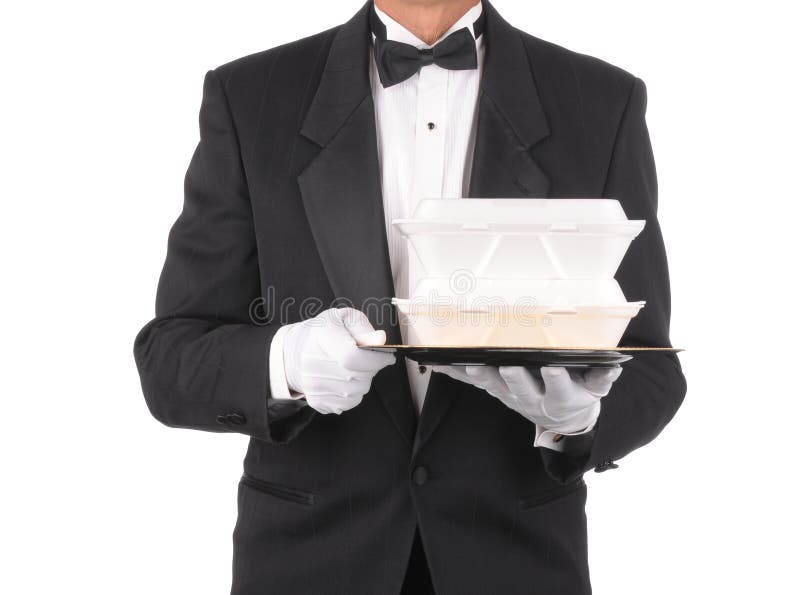 Butler with Take-out Food Containers on Tray Stock Photo - Image of ...