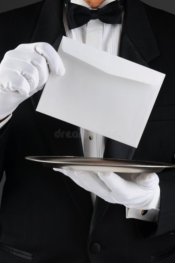 Butler with Tray and Letter Stock Image - Image of silver, holding ...