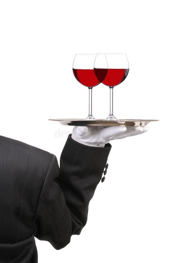 Butler with Wine Glasses on Tray Stock Photo - Image of formalwear ...