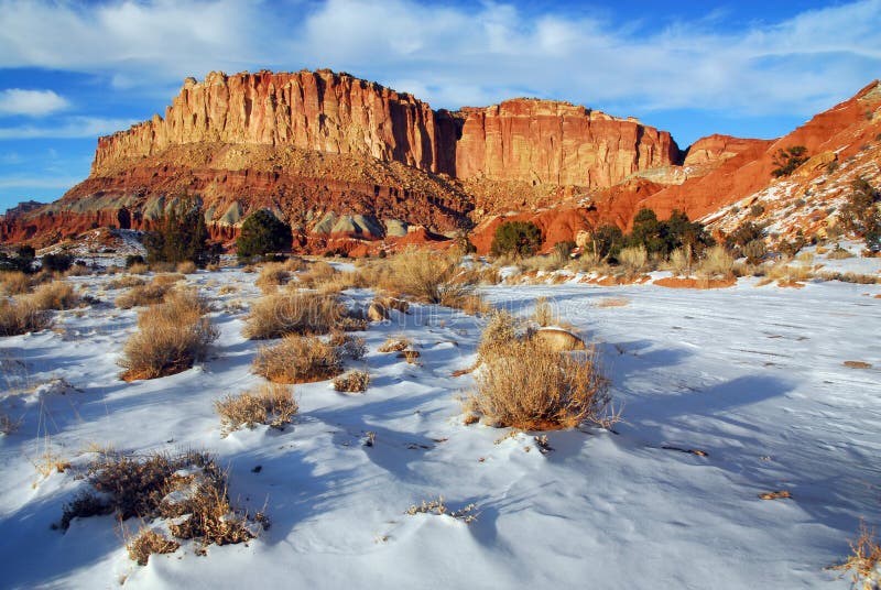 Butte during Winter at Capitol Reef National Park Stock Image - Image ...