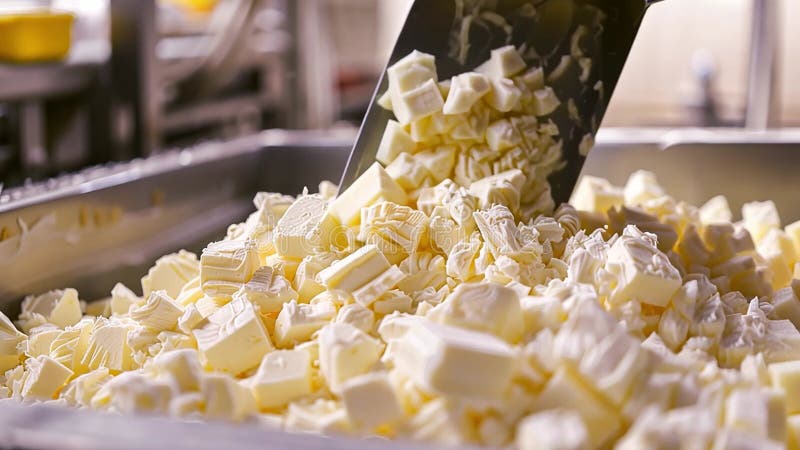Butter is Being Cut into Small Chunks for Various Culinary Uses in a ...