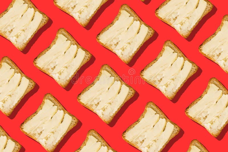 Butter and Bread on a Red Background. Creative Minimal Style Stock ...
