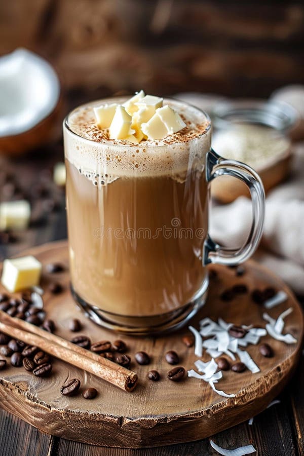 Butter Bulletproof and Coffee in a Cup. Selective Focus Stock Image ...
