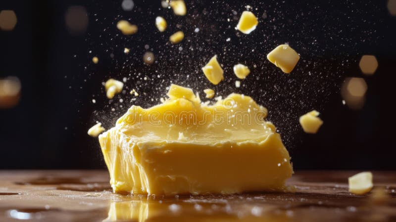 Butter Chunks Splashing on Dark Background Stock Illustration ...