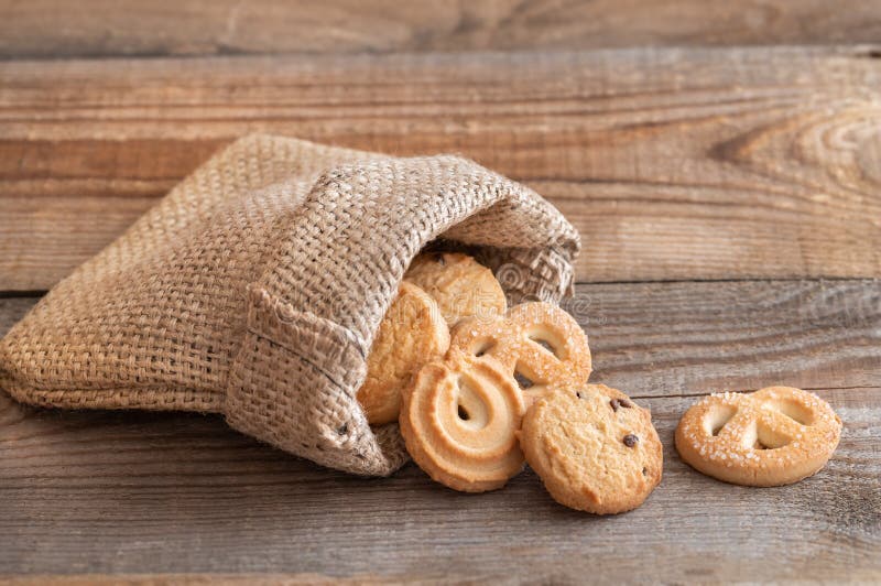 Butter Cookies in Burlap Bag Stock Image - Image of cookies, closeup ...