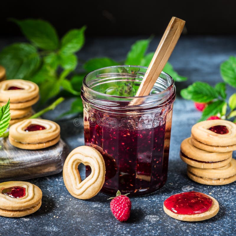 Butter Cookies with Raspberry Filling Stock Photo - Image of butter ...
