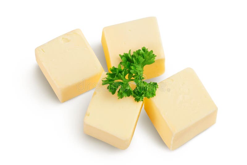 Butter Cubes Isolated on White Background with Clipping Path and Full ...