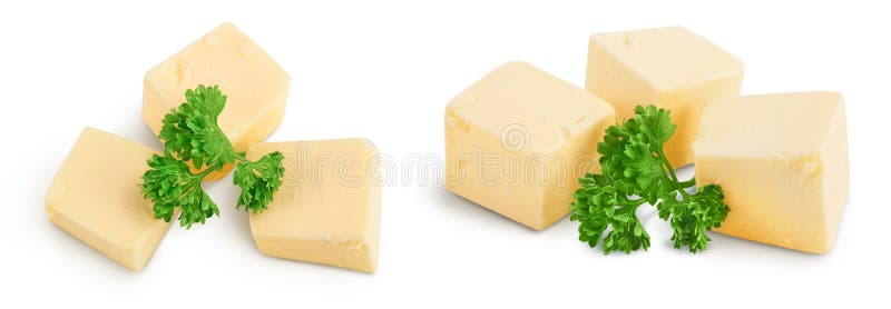 Butter Cubes Isolated on White Background with Full Depth of Field. Top ...