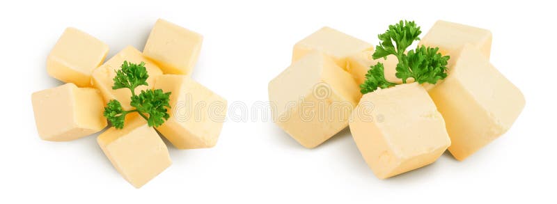 Butter Cubes Isolated on White Background with Full Depth of Field. Top ...