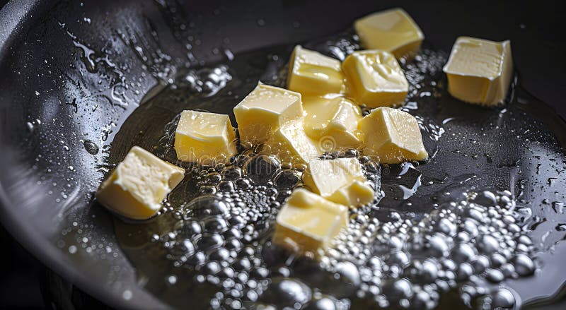 Butter Cubes are Melting in the Frying Pan Stock Photo - Image of ...
