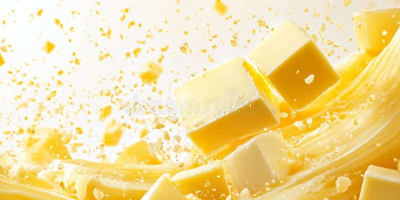 Butter Cubes and Splashes Create a Dynamic Composition in a Bright ...