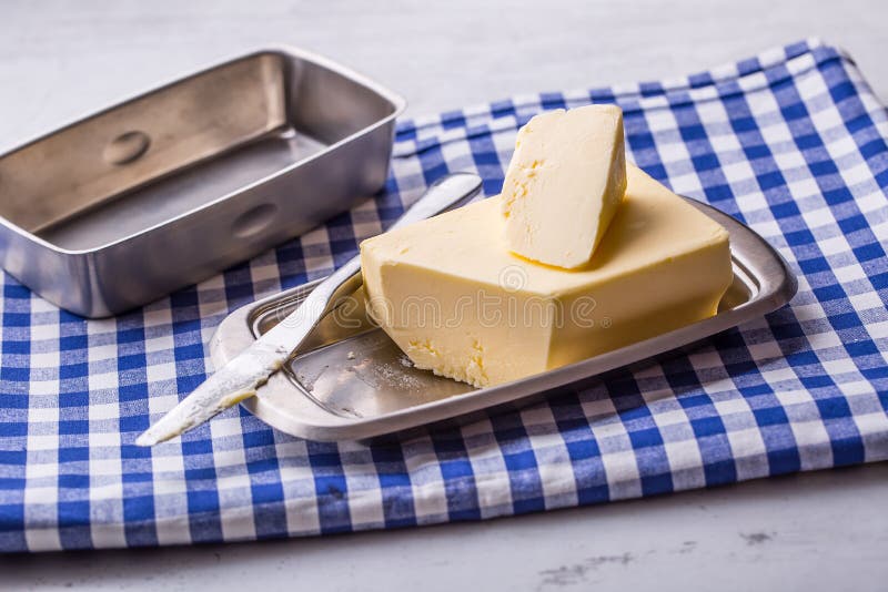 Butter. Fresh Butter on the Kitchen Table Stock Photo - Image of blue ...