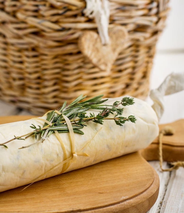 Butter with Herbs in Parchment Paper Folded Stock Photo - Image of ...