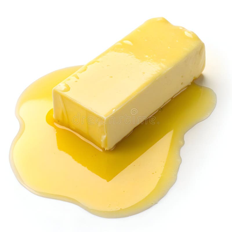 Butter and Melted Butter Isolated on White Background Stock ...