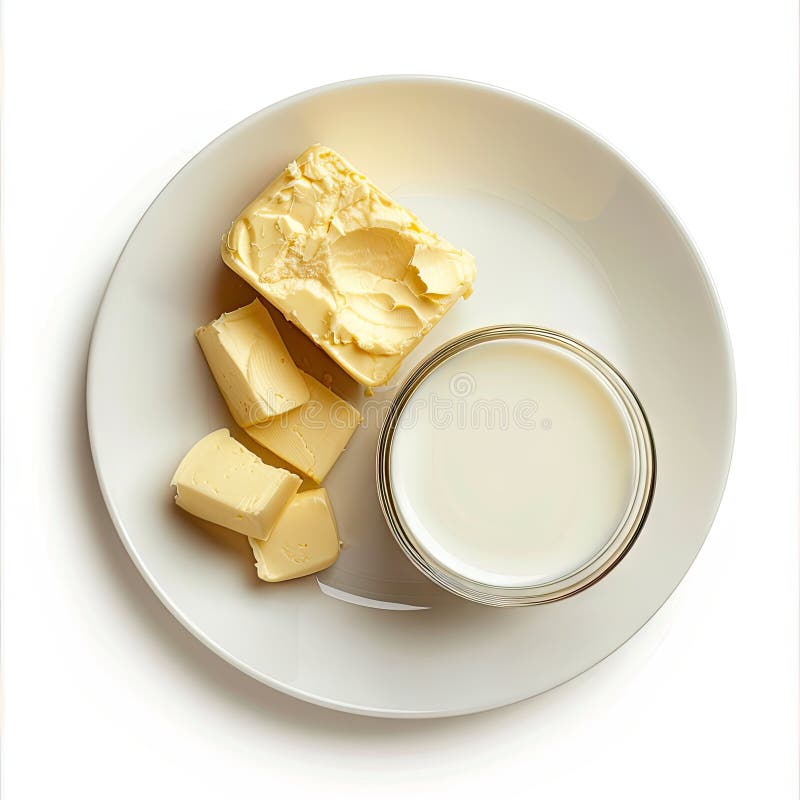 Butter and Milk on Plate. Top View Stock Illustration - Illustration of ...
