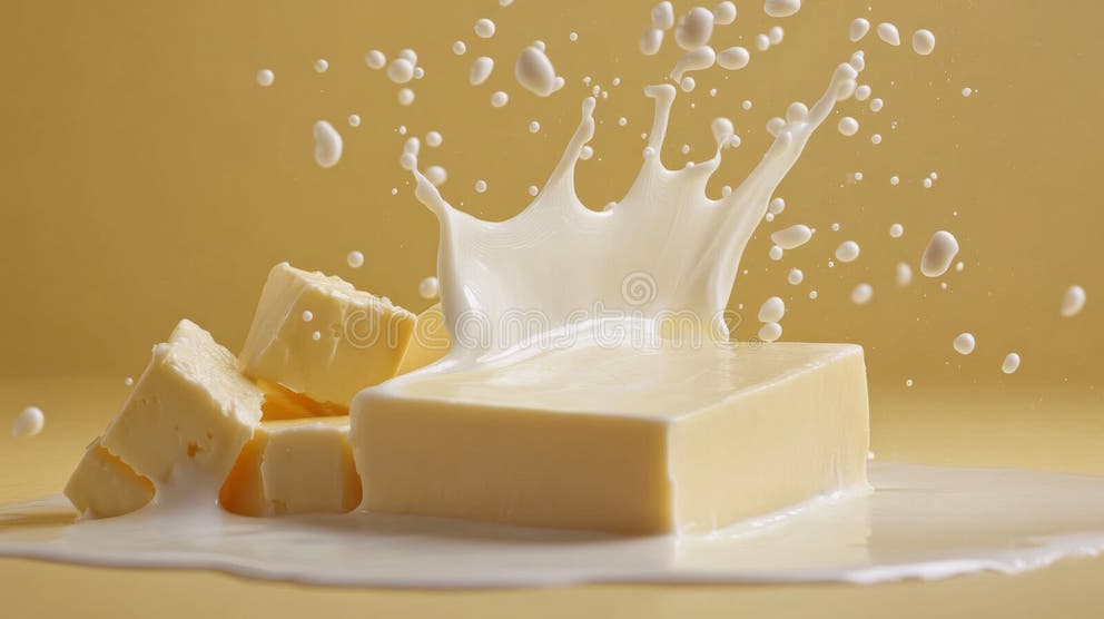 Butter and Milk Splash on Yellow Background Stock Illustration ...
