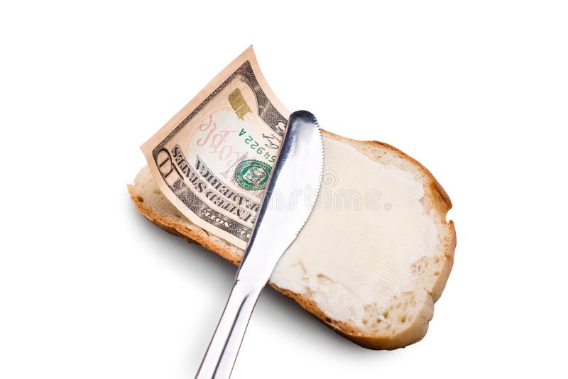 Butter and Money on a Slice of Bread Stock Photo - Image of money ...