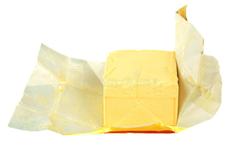 Stick of Butter in Paper Unwrapped Over White Stock Image - Image of ...