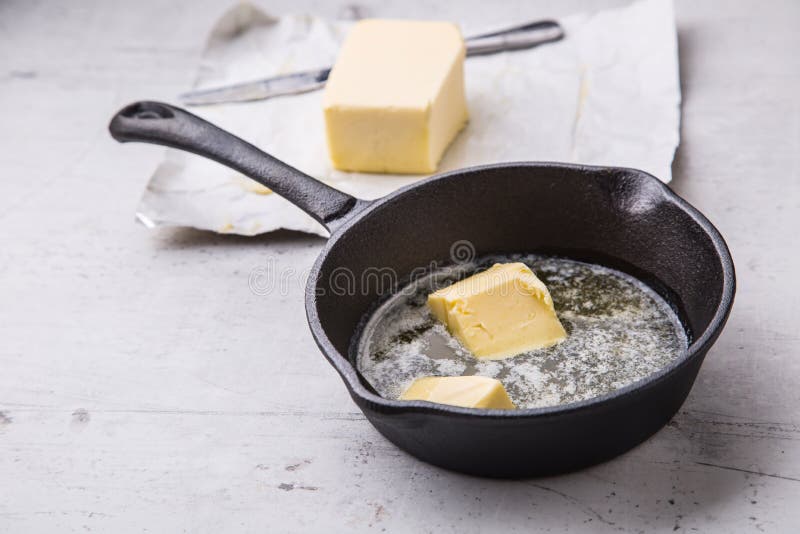 Butter. Pieces of Butter in the Hot Pan Top View Stock Photo - Image of ...