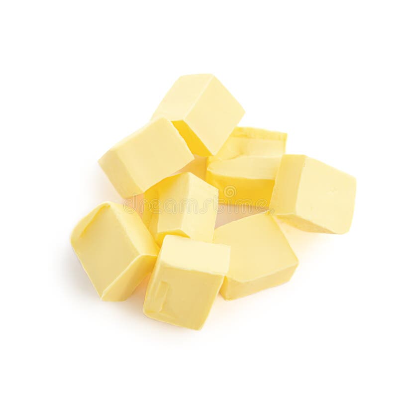 Butter Pieces Isolated on White Background, Top View. Fresh Butter ...