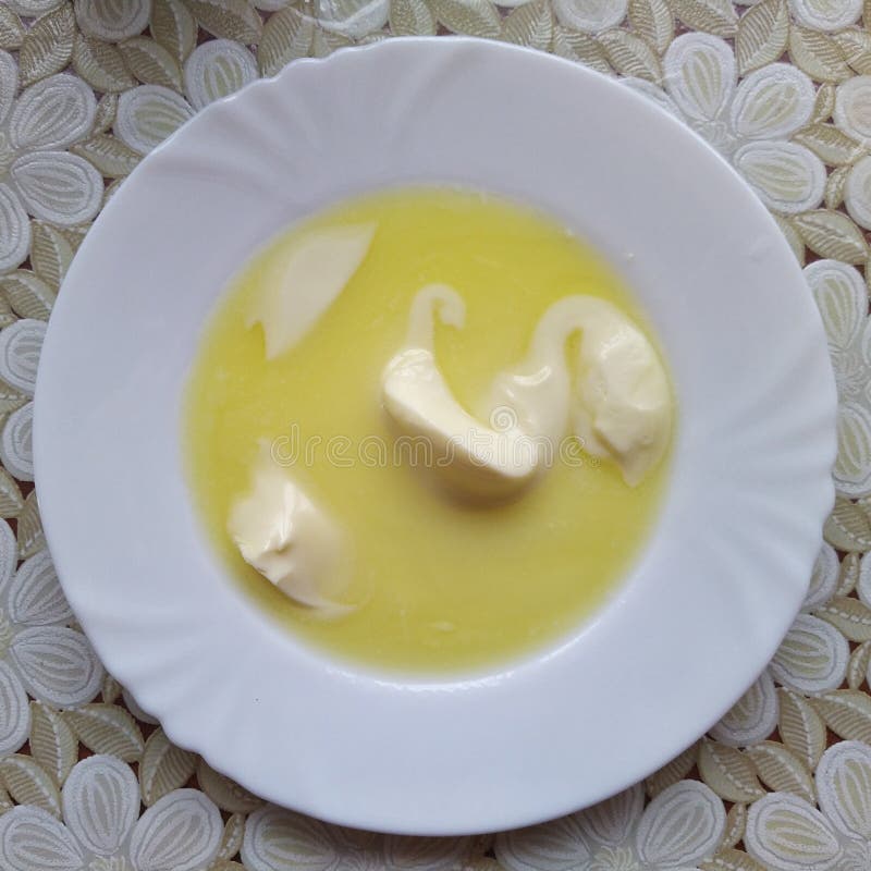 Butter on Plate on Table with Tablecloth Stock Photo - Image of sweet ...
