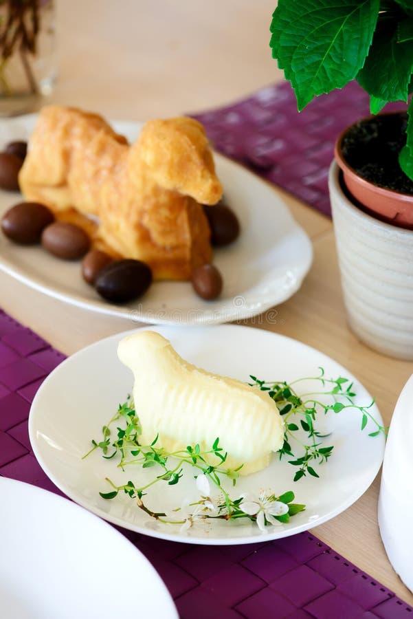 Butter in the Shape of a Lamb on a Set Easter Table.style Rustic Stock ...
