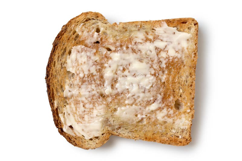 Butter Spread on a Single Slice of Whole Wheat Toast Isolated on Stock ...
