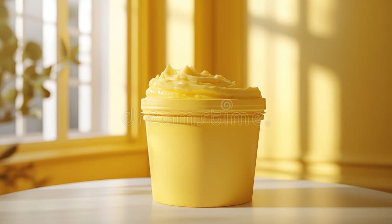 A Bright Yellow Butter Tub Mockup with Smooth, Creamy Texture on a ...