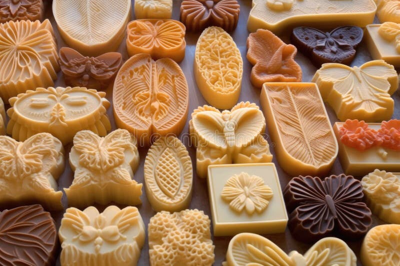 Butter in Various Shaped Molds, Patterns Visible Stock Photo - Image of ...