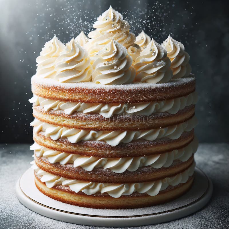 A Buttercream Cake with Five Layers and Pouring Icing on Top Stock ...