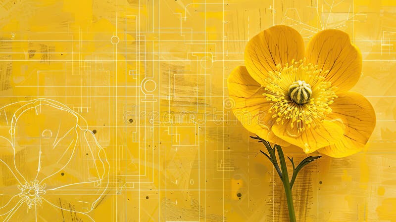 Buttercup. Flower Design on a Yellow Background with Architectural ...