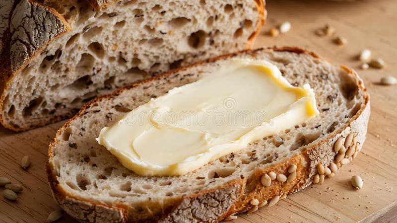 Buttered Multigrain Bread Slice, Loaf, Seeds, Rustic, Food Stock Illustration - Illustration of ...