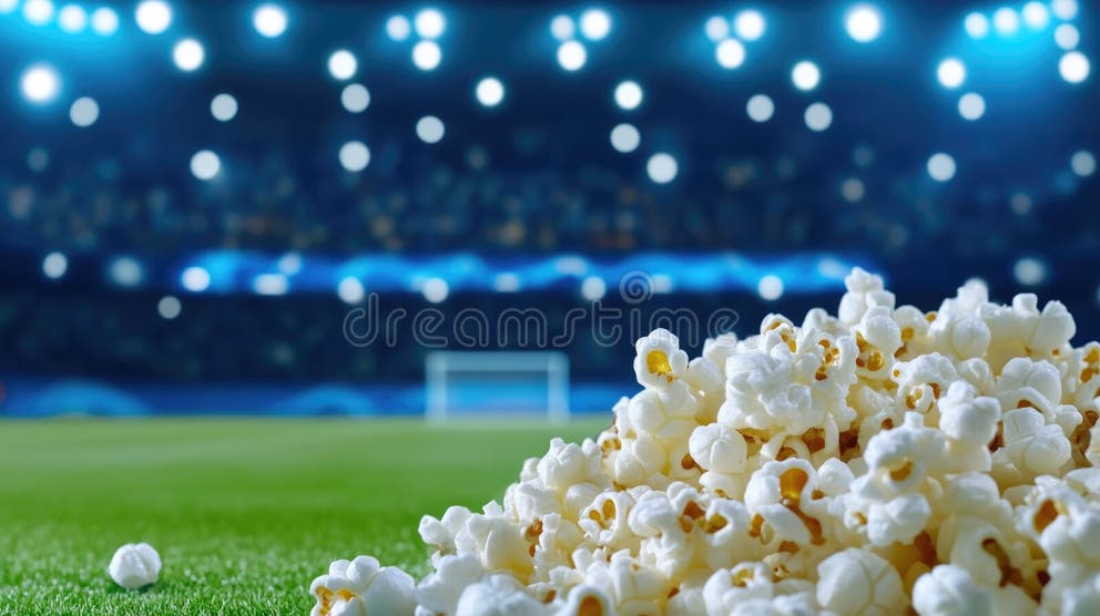 Buttered Popcorn Kernels Under Stadium Lights. Stock Illustration ...